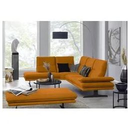 Ecksofa W.Schillig "broadway, Designsofa, toller Sitzkomfort, zeitlos, elegant, L-Form", gelb (brandy s37), B:284cm H:94cm T:224cm, Stoff S37 (100% Polyester): Luxus-Microfaser in Lederoptik, Sofas, Ecksofa, Sitztiefenverstellung, Kopfteil- & Seitenteilverstellung, Breite 284cm