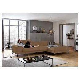 Ecksofa W.Schillig "piedroo, Designsofa mit tollem Sitzkomfort, bequem, L-Form", braun (fango z69), B:343cm H:70cm T:193cm, Longlife Xtra-Leder Z69: Das feinnarbige, gedeckte Softleder Z69 besticht durch seine au&szlig;ergew&ouml;hnliche Weichheit im trendigen &raquo;Vintage-Look&laquo;, Hautst&auml;rke 0, 9 - 1, 1 mm, Sofas, Ecksofa, Kopfteilverstellung, wahlweise mit Sitztiefenverstellung, Breite 343cm