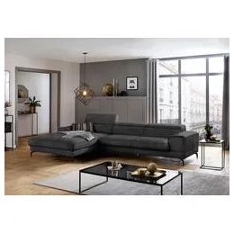 Ecksofa W.Schillig "piedroo, Designsofa mit tollem Sitzkomfort, bequem, L-Form", grau (anthrazit s37), B:343cm H:70cm T:193cm, Stoff S37 (100% Polyester): Luxus-Microfaser in Lederoptik, Sofas, Ecksofa, Kopfteilverstellung, wahlweise mit Sitztiefenverstellung, Breite 343cm