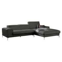 Ecksofa W.Schillig "piedroo, Designsofa mit tollem Sitzkomfort, bequem und elegant, L-Form", grau (anthrazit z69), B:303cm H:70cm T:193cm, Longlife Xtra-Leder Z69: Das feinnarbige, gedeckte Softleder Z69 besticht durch seine au&szlig;ergew&ouml;hnliche Weichheit im trendigen &raquo;Vintage-Look&laquo;, Hautst&auml;rke 0, 9 - 1, 1 mm, Sofas, Ecksofa, Kopfteilverstellung, wahlweise mit Sitztiefenverstellung, Breite 303cm