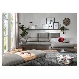 Ecksofa W.Schillig "broadway, Designsofa mit tollem Sitzkomfort, L-Form", grau (grau s22), B:291cm H:94cm T:164cm, Flachgewebe S22 (100% Polyester), Sofas, Ecksofa, Sitztiefenverstellung, Kopfteil- & Seitenteilverstellung, Breite 291cm