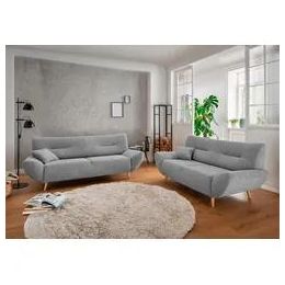 Polstergarnitur Home Affaire "Drago, modern und zeitlos, aktuelle Formensprache, komfortabel", silber, H:81cm T:90cm, 100% Polyester, Sitzm&ouml;bel-Sets, als Sessel/Polsterecke erh&auml;ltlich, versch. Stoffe, inkl. 2 Zierkissen