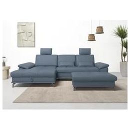 Ecksofa OTTO HOME "Costello L-Form, B: 301 cm mit Sitztiefen-, Armteilverstellung &", blau (graublau), B:301cm H:89cm T:176cm, Luxus-Microfaser (90% Polyester, 10% Polyamid);Samtoptik (100% Polyester), Sofas, Ecksofa, 3 Nierenkissen, optional Bettfunktion & Bettkasten