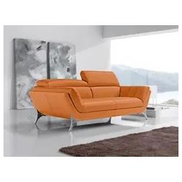 2,5-Sitzer Egoitaliano "Sueli, extravagantes Design und erstklassiger Sitzkomfort", orange, B:218cm H:100cm T:110cm, Leder &raquo;NUVOLE&laquo; (Echtes Rindsleder). Halbnat&uuml;rliches, halbnarbiges Rindsleder mit einer nat&uuml;rlichen K&ouml;rnung von 1, 2 bis 1, 4 mm. Dieses Leder hat eine weiche, wachsartige Hand mit mattem Aussehen und einem Wolkeneffekt. Es handelt sich um ein Naturleder, das die urspr&uuml;nglichen Eigen