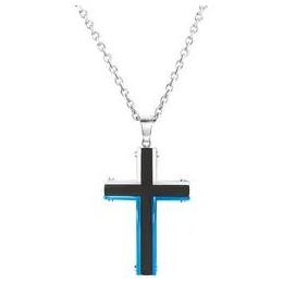 Kette mit Anh&auml;nger Firetti "Schmuck Geschenk Kreuz", bunt (edelstahlfarben, schwarz, blau), Halsketten, Herren, Edelstahl, L: 55 B: 3mm, B:3mm