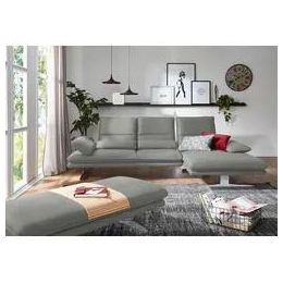Ecksofa W.Schillig "broadway, Designsofa mit tollem Sitzkomfort, L-Form", grau (grau s37), B:291cm H:94cm T:164cm, Stoff S37 (100% Polyester): Luxus-Microfaser in Lederoptik, Sofas, Ecksofa, Sitztiefenverstellung, Kopfteil- & Seitenteilverstellung, Breite 291cm
