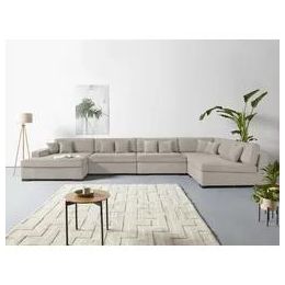 Wohnlandschaft Home Affaire "Skara XXL U-Form", beige (natur), B:510cm H:86cm T:250cm, 100% Polyester, Sofas, Wohnlandschaft, Lounge-Sofa XXL mit Federkern-Polsterung, in vielen Bezugsvarianten