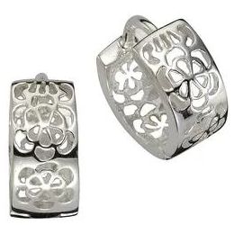 Paar Creolen Firetti "Schmuck Geschenk Silber 925 Blume/Bl&uuml;te", silber (silberfarben), Ohrringe, Damen, 13,5mm, Silber 925 (Sterlingsilber)
