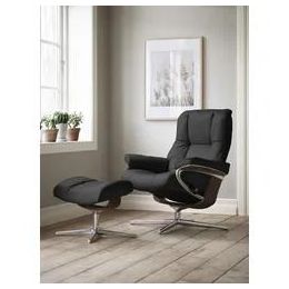Relaxsessel stressless "Mayfair", schwarz (schwarz paloma), B:92cm H:103cm T:79cm, Leder PALOMA: PALOMA ist ein durchgef&auml;rbtes Semianilin-M&ouml;belleder mit nat&uuml;rlicher Narbung., Sessel, Relaxsessel, mit Hocker, mit Cross Base, Gr&ouml;&szlig;e S, M & L, Holzakzent Braun