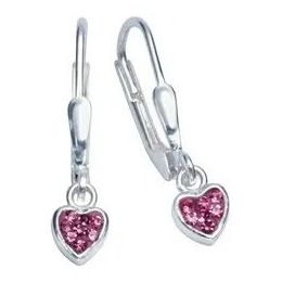 Paar Ohrh&auml;nger Firetti "Schmuck Geschenk Silber 925 Ohrschmuck Patentbrisur Herzen", rosa (pink, silber, 925, pink), Ohrringe, M&auml;dchen, 5mm, Silber 925 (Sterlingsilber), mit Zirkonia (synth.)