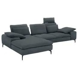 Ecksofa W.Schillig "valentinoo, Designsofa, bequem, elegant und zeitlos, L-Form", blau (marine r66), B:299cm H:83cm T:178cm, Chenille-Flachgewebe R66 (85% Polyester, 15% Nylon), Sofas, Ecksofa, inklusive Hocker, mit Sitztiefenverstellung, Breite 299 cm