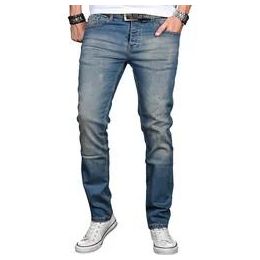 Slim-fit-Jeans Alessandro Salvarini "ASLuca", Herren, Gr. W33L34, L&auml;nge 34, blau (as041), Denim/Jeans, Obermaterial: 98% Baumwolle, 2% Elasthan, Destroyed-Effekte, leichte Abriebeffekte, slim fit, Jeans Slim-fit-Jeans, Stretch mit Elasthan