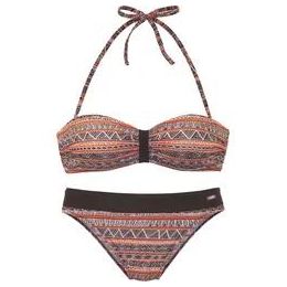 Bandeau-Bikini Buffalo, Damen, Gr. 36, Cup A/B, braun (braun bedruckt), Xtra Life LYCRA, bedruckt, gestreift, Bikini-Sets, Mit trendigem Streifendruck