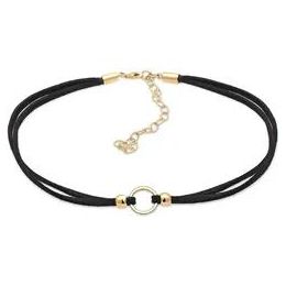 Collier Elli "Halsband schwarz Choker mit Kreis 925 Silber" Gr. 32, gold, Halsketten, Damen, 32, ohne Stein, Silber 925 (Sterlingsilber), L: 32, Collier