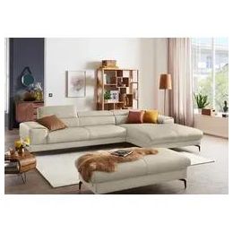 Ecksofa W.Schillig "piedroo, Designsofa mit tollem Sitzkomfort, bequem und elegant, L-Form", grau (eisgrau z59), B:343cm H:70cm T:193cm, Longlife Xtra-Leder Z59: Glattleder mit modischer Pr&auml;gung. Hautst&auml;rke 0, 9 - 1, 1 mm, Sofas, Ecksofa, Kopfteilverstellung, wahlweise mit Sitztiefenverstellung, Breite 343cm