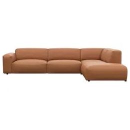 Ecksofa FLEXLUX "Lucera, super bequem durch hochwertigen Sitzaufbau mit Kaltschaum", braun (modern cognac braun), B:321cm H:73cm T:231cm, 100% Echteder, Sofas, Ecksofa, modern & anschmiegsam, L-Form, Designsofa