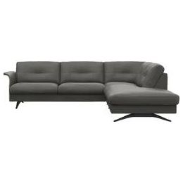 Ecksofa FLEXLUX "Glow, super bequem durch hochwertigem Sitzaufbau mit Federkern, L-Form", grau (warm mineral grau), B:268cm H:81cm T:224cm, 100% Echteder, Sofas, Ecksofa, Skandinavisches Design, In hochwertiger Verarbeitung