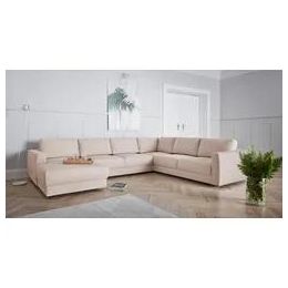 Wohnlandschaft OTTO HOME "Hobro U-Form", beige, B:348cm H:80cm T:270cm, Luxus-Microfaser Lederoptik (100% Polyester;Struktur grob (100% Polyester);Samtoptik (100% Polyester), Sofas, Wohnlandschaft, in 3 Bezugsqualit&auml;ten in vielen Farben, Design by Morten Georgsen