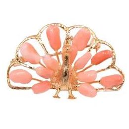 Brosche Firetti "Schmuck Geschenk Ansteckschmuck Pfau Koralle", bunt (gelbgoldfarben, rosa, rosa), Broschen, Damen, Messing, Brosche, mit Koralle