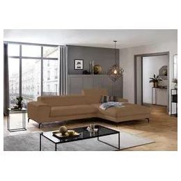 Ecksofa W.Schillig "piedroo, Designsofa mit tollem Sitzkomfort, L-Form", braun (fango z69), B:303cm H:70cm T:193cm, Longlife Xtra-Leder Z69: Das feinnarbige, gedeckte Softleder Z69 besticht durch seine au&szlig;ergew&ouml;hnliche Weichheit im trendigen &raquo;Vintage-Look&laquo;, Hautst&auml;rke 0, 9 - 1, 1 mm, Sofas, Ecksofa, Kopfteilverstellung, wahlweise mit Sitztiefenverstellung, Breite 303cm