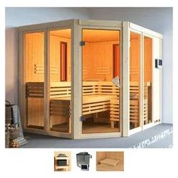 Sauna Karibu "Avril", beige (naturbelassen), Saunaofen, externe Steuerung, 9 kW, Saunen, Ofen 9 KW externe Strg easy