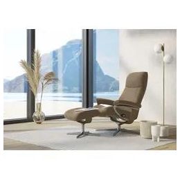 Relaxsessel stressless "View", braun (almond paloma), B:78cm H:108cm T:78cm, Leder PALOMA: PALOMA ist ein durchgef&auml;rbtes Semianilin-M&ouml;belleder mit nat&uuml;rlicher Narbung., Sessel, Relaxsessel, mit Hocker, mit Cross Base, Gr&ouml;&szlig;e S, M & L, Holzakzent Eiche
