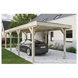 Skan Holz Einzelcarport SKANHOLZ "Grunewald", beige (natur), B/H/T: 289cm x, Carports, mit Aluminiumdach