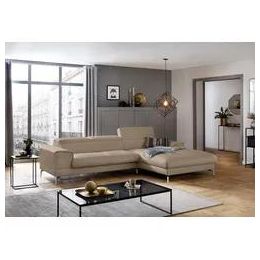 Ecksofa W.Schillig "piedroo, Designsofa mit tollem Sitzkomfort, bequem und elegant, L-Form", braun (stone z59), B:303cm H:70cm T:193cm, Longlife Xtra-Leder Z59: Glattleder mit modischer Pr&auml;gung. Hautst&auml;rke 0, 9 - 1, 1 mm, Sofas, Ecksofa, Kopfteilverstellung, wahlweise mit Sitztiefenverstellung, Breite 303cm