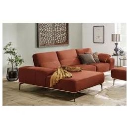 Ecksofa W.Schillig "run, Designsofa mit tollem Sitzkomfort, bequem, L-Form", orange (copper z73), B:319cm H:88cm T:178cm, Longlife Xtra-Leder Z73: Naturwalkleder der Luxusklasse aus den erlesensten Rohh&auml;uten. Hautst&auml;rke 1, 1 &ndash; 1, 3 mm;ROHLEDER Jacquard-Flachgewebe Q2 W60 (63% Polyester, 37% Polyacryl);ROHLEDER Chenille-Flachgewebe Q2 W77 (68% Polyacryl, 32% Polyester);Stoff S37 (100% Polyester), S
