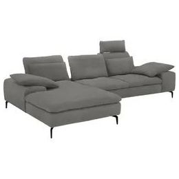 Ecksofa W.Schillig "valentinoo, Designsofa, bequem, elegant und zeitlos, L-Form", grau (grau r66), B:299cm H:83cm T:178cm, Chenille-Flachgewebe R66 (85% Polyester, 15% Nylon), Sofas, Ecksofa, inklusive Hocker, mit Sitztiefenverstellung, Breite 299 cm