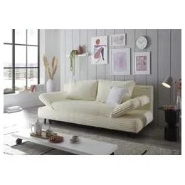 Schlafsofa ED EXCITING DESIGN "Sunny", beige (creme), B:212cm H:88cm T:101cm, 100% Polyester, Sofas, Schlafsofa, mit Bettkasten, Armteilverstellung & 2 R&uuml;ckenkissen