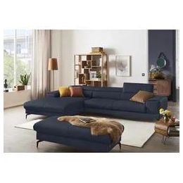 Ecksofa W.Schillig "piedroo, Designsofa mit tollem Sitzkomfort, bequem und elegant, L-Form", blau (blau z59), B:343cm H:70cm T:193cm, Longlife Xtra-Leder Z59: Glattleder mit modischer Pr&auml;gung. Hautst&auml;rke 0, 9 - 1, 1 mm, Sofas, Ecksofa, Kopfteilverstellung, wahlweise mit Sitztiefenverstellung, Breite 343cm