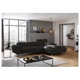Ecksofa W.Schillig "piedroo, Designsofa mit tollem Sitzkomfort, bequem und elegant, L-Form", schwarz (schwarz z59), B:303cm H:70cm T:193cm, Longlife Xtra-Leder Z59: Glattleder mit modischer Pr&auml;gung. Hautst&auml;rke 0, 9 - 1, 1 mm, Sofas, Ecksofa, Kopfteilverstellung, wahlweise mit Sitztiefenverstellung, Breite 303cm
