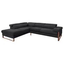 Ecksofa W.Schillig "finn, Designsofa mit tollem Sitzkomfort, bequem, L-Form", schwarz (schwarz z59), B:281cm H:71cm T:230cm, Flachgewebe S22 (100% Polyester);Stoff S37 (100% Polyester);Longlife Xtra-Leder Z59: Glattleder mit modischer Pr&auml;gung. Hautst&auml;rke 0, 9 - 1, 1 mm, Sofas, Ecksofa, German Design Award 2016, Fu&szlig;gestell Nussbaum natur, Breite 281 cm