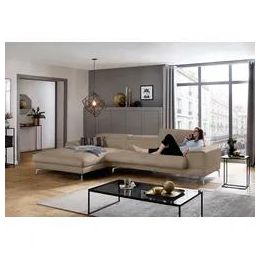 Ecksofa W.Schillig "piedroo, Designsofa mit tollem Sitzkomfort, bequem und elegant, L-Form", braun (stone z59), B:343cm H:70cm T:193cm, Longlife Xtra-Leder Z59: Glattleder mit modischer Pr&auml;gung. Hautst&auml;rke 0, 9 - 1, 1 mm, Sofas, Ecksofa, Kopfteilverstellung, wahlweise mit Sitztiefenverstellung, Breite 343cm