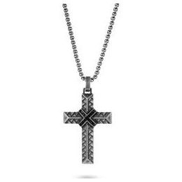 Kette mit Anh&auml;nger Firetti "Schmuck Geschenk Woven/Kreuz", schwarz (antikfarben, schwarz), Halsketten, Herren, Edelstahl, L: 55 B: 2,5mm, mit Zirkonia (synth.), B:2,5mm