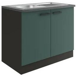 Sp&uuml;lenschrank Optifit "Palma", gr&uuml;n (steingr&uuml;n, antrhazit, antrhrazit), B:100cm H:84,8cm T:60cm, Schr&auml;nke, Sp&uuml;lenschrank, Breite 100 cm, inklusive Einbausp&uuml;le