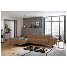 Ecksofa W.Schillig "piedroo, Designsofa mit tollem Sitzkomfort, bequem, L-Form", braun (fango z69), B:343cm H:70cm T:193cm, Longlife Xtra-Leder Z69: Das feinnarbige, gedeckte Softleder Z69 besticht durch seine au&szlig;ergew&ouml;hnliche Weichheit im trendigen &raquo;Vintage-Look&laquo;, Hautst&auml;rke 0, 9 - 1, 1 mm, Sofas, Ecksofa, Kopfteilverstellung, wahlweise mit Sitztiefenverstellung, Breite 343cm