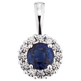 Kettenanh&auml;nger OROLINO "Gold 585 mit 12x Brillant zus. 0,12ct. und Safir blau", wei&szlig;, Schmuckanh&auml;nger, Damen, one-size, 0,12 SI = kleine Einschl&uuml;sse, Gold, 0,5 g, Kettenanh&auml;nger