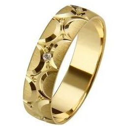 Trauring Firetti "Schmuck Geschenk Gold 375 Hochzeit Ehering "LIEBE" Gr. 17,5, gold (gelbgoldfarben), Fingerringe, Damen, 17,5, 0,01 SI = kleine Einschl&uuml;sse mit Brillant, Gelbgold 585, 5mm, Trauring, Made in Germany, wahlweise mit oder ohne Brillant