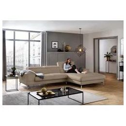 Ecksofa W.Schillig "piedroo, Designsofa mit tollem Sitzkomfort, bequem und elegant, L-Form", braun (stone z59), B:303cm H:70cm T:193cm, Longlife Xtra-Leder Z59: Glattleder mit modischer Pr&auml;gung. Hautst&auml;rke 0, 9 - 1, 1 mm, Sofas, Ecksofa, Kopfteilverstellung, wahlweise mit Sitztiefenverstellung, Breite 303cm