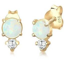 Paar Ohrstecker Elli "Opal Rund und Zirkonia 925 Silber", gold, Ohrringe, Damen, onesize,mit Steinen, Silber 925 (Sterlingsilber)