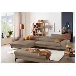 Ecksofa W.Schillig "piedroo, Designsofa mit tollem Sitzkomfort, bequem und elegant, L-Form", braun (stone z59), B:343cm H:70cm T:193cm, Longlife Xtra-Leder Z59: Glattleder mit modischer Pr&auml;gung. Hautst&auml;rke 0, 9 - 1, 1 mm, Sofas, Ecksofa, Kopfteilverstellung, wahlweise mit Sitztiefenverstellung, Breite 343cm