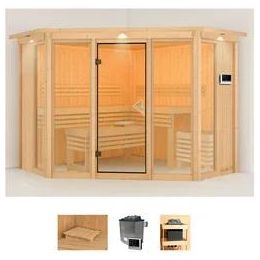 Sauna Karibu "Astrid 2", beige (naturbelassen), Saunaofen, externe Steuerung, 9 kW, Saunen, Ofen 9 KW externe Strg easy