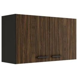 H&auml;ngeschrank Optifit "Palma", schwarz (rillendekor nussbaum, anthrazit), B:100cm H:57,6cm T:34,6cm, Holzwerkstoff, Schr&auml;nke, H&auml;ngeschrank, Breite 100 cm, 2 T&uuml;ren, 1 Einlegeboden