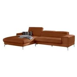 Ecksofa W.Schillig "piedroo, Designsofa mit tollem Sitzkomfort, bequem und elegant, L-Form", braun (cognac z69), B:303cm H:70cm T:193cm, Longlife Xtra-Leder Z69: Das feinnarbige, gedeckte Softleder Z69 besticht durch seine au&szlig;ergew&ouml;hnliche Weichheit im trendigen &raquo;Vintage-Look&laquo;, Hautst&auml;rke 0, 9 - 1, 1 mm, Sofas, Ecksofa, Kopfteilverstellung, wahlweise mit Sitztiefenverstellung, Breite 303cm