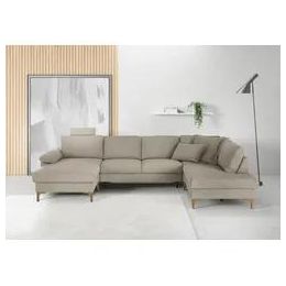 Wohnlandschaft 3C Candy "Lecce, wahlweise PUR-Schaumstoff oder Tonnentaschenfederkern U-Form", gelb, B:339cm H:86cm T:220cm, 95% Polyester, 5% Nylon, Sofas, Wohnlandschaft, Bettkasten in Umbauecke und Longchair, sowie Querschl&auml;fer im 2-Sitzer