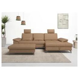 Ecksofa OTTO HOME "Costello L-Form, B: 301 cm mit Sitztiefen-, Armteilverstellung &", braun (cappucino), B:301cm H:89cm T:176cm, Luxus-Microfaser (90% Polyester, 10% Polyamid);Samtoptik (100% Polyester), Sofas, Ecksofa, 3 Nierenkissen, optional Bettfunktion & Bettkasten