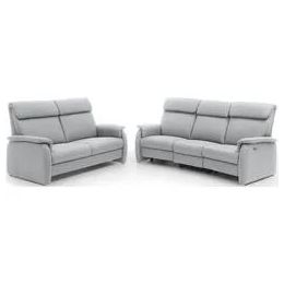 3-Sitzer Home Affaire "Turin mit Steckdose und USB-Port auch in Easy care-Bezug", grau (hellgrau), B:218cm H:107cm T:104cm, Sofas, 2 x vollmotorische Relaxfunktion, herunterklappbarer Tisch