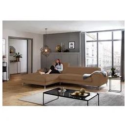 Ecksofa W.Schillig "piedroo, Designsofa mit tollem Sitzkomfort, bequem und elegant, L-Form", braun (fango z69), B:303cm H:70cm T:193cm, Longlife Xtra-Leder Z69: Das feinnarbige, gedeckte Softleder Z69 besticht durch seine au&szlig;ergew&ouml;hnliche Weichheit im trendigen &raquo;Vintage-Look&laquo;, Hautst&auml;rke 0, 9 - 1, 1 mm, Sofas, Ecksofa, Kopfteilverstellung, wahlweise mit Sitztiefenverstellung, Breite 303cm